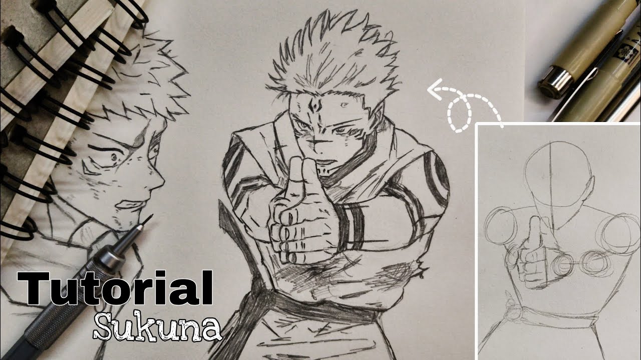 Tutorial | how to draw sukuna in manga style step by step easy tutorial | jujutsu kaisen - YouTube