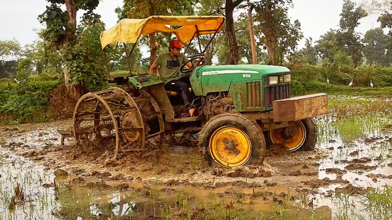 John deere 5310 || #puddling with double cage wheel || #5310 - YouTube