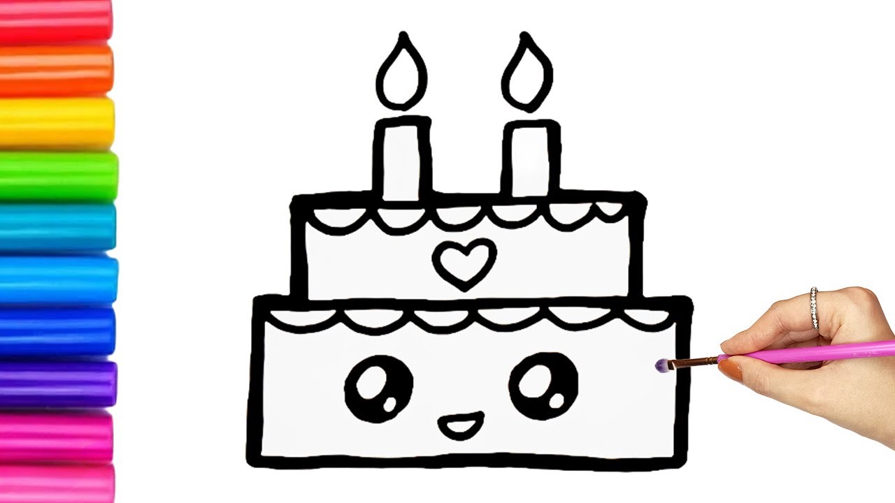 how to draw a cute cake for kids & Toddler | drawing cake easily ...