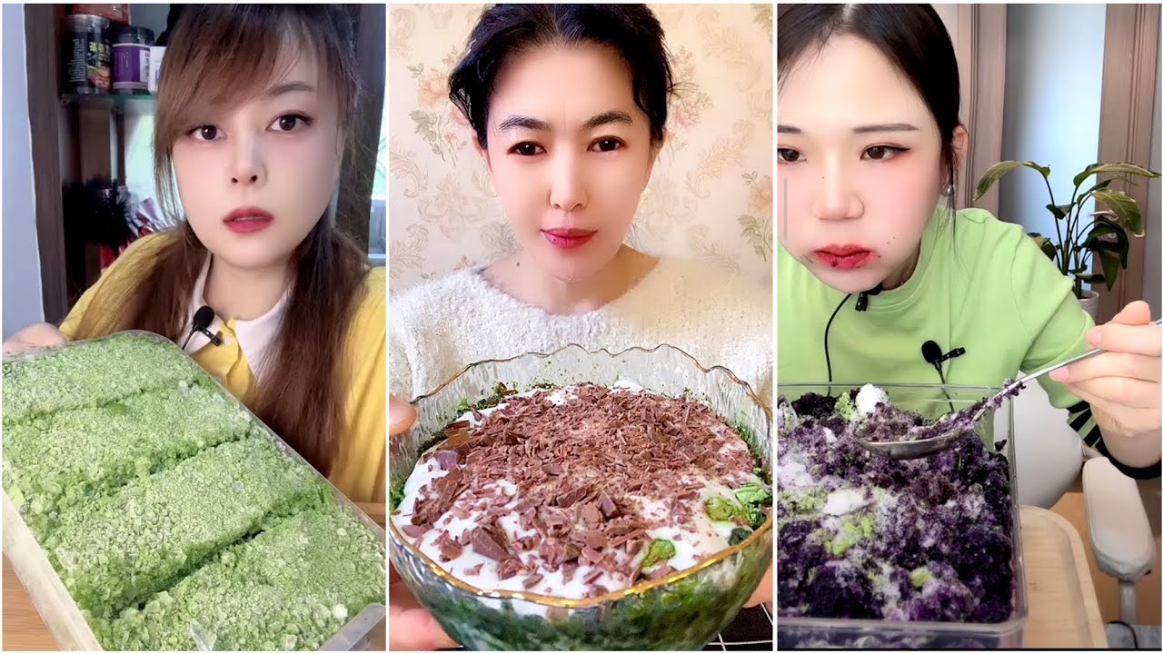 ASMR ICE EATING with MATCHA and MILK POWDER with PASSION FRUIT and ...