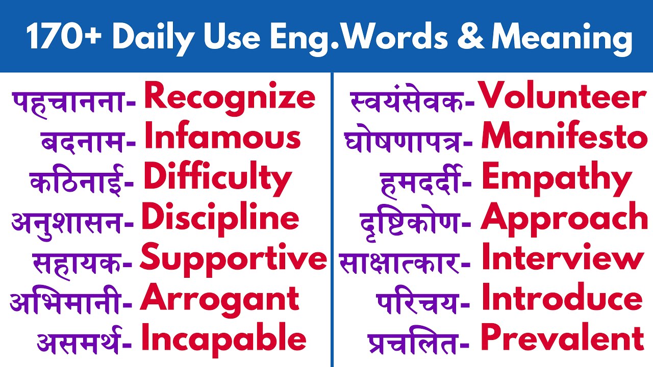 170 English Vocabulary words Useful for Everyday: Practical Language ...