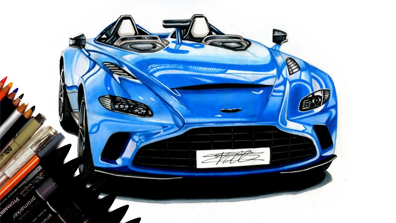 Realistic Car Drawing - Aston Martin V12 Speedster - Time Lapse ...