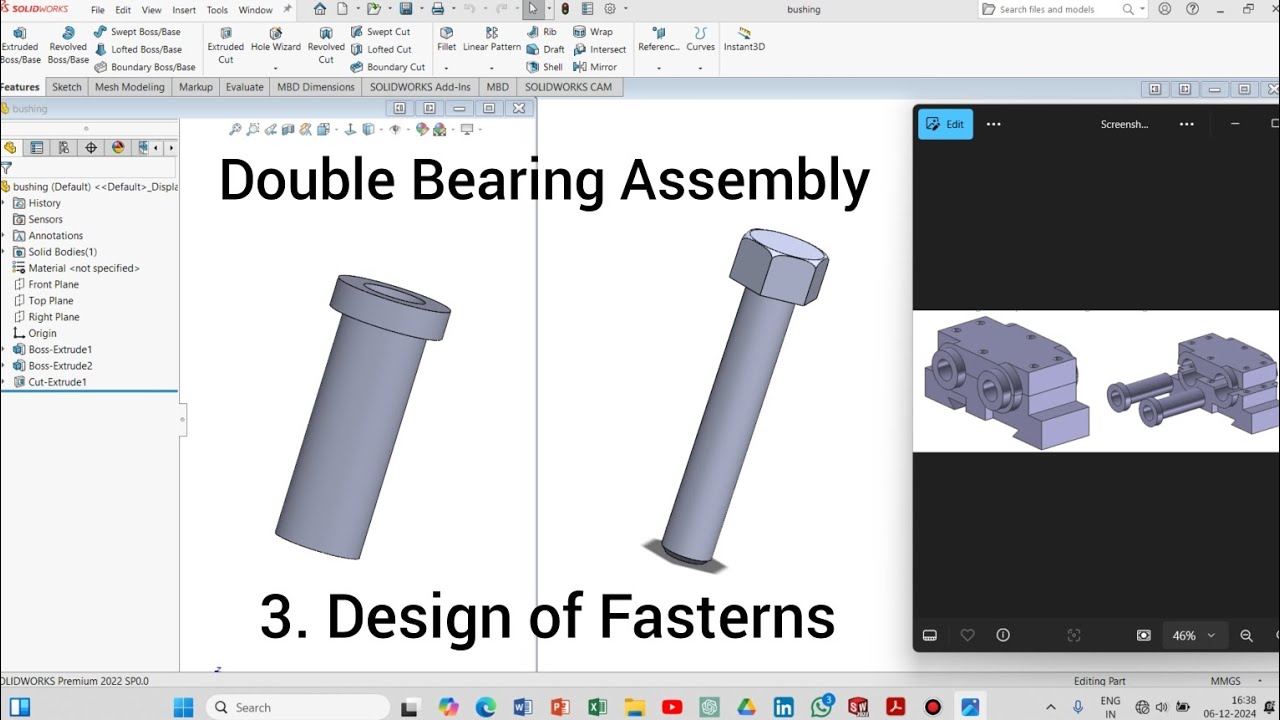 Solidworks Double Bearing Assembly Part 3 || Design of Fasteners ...