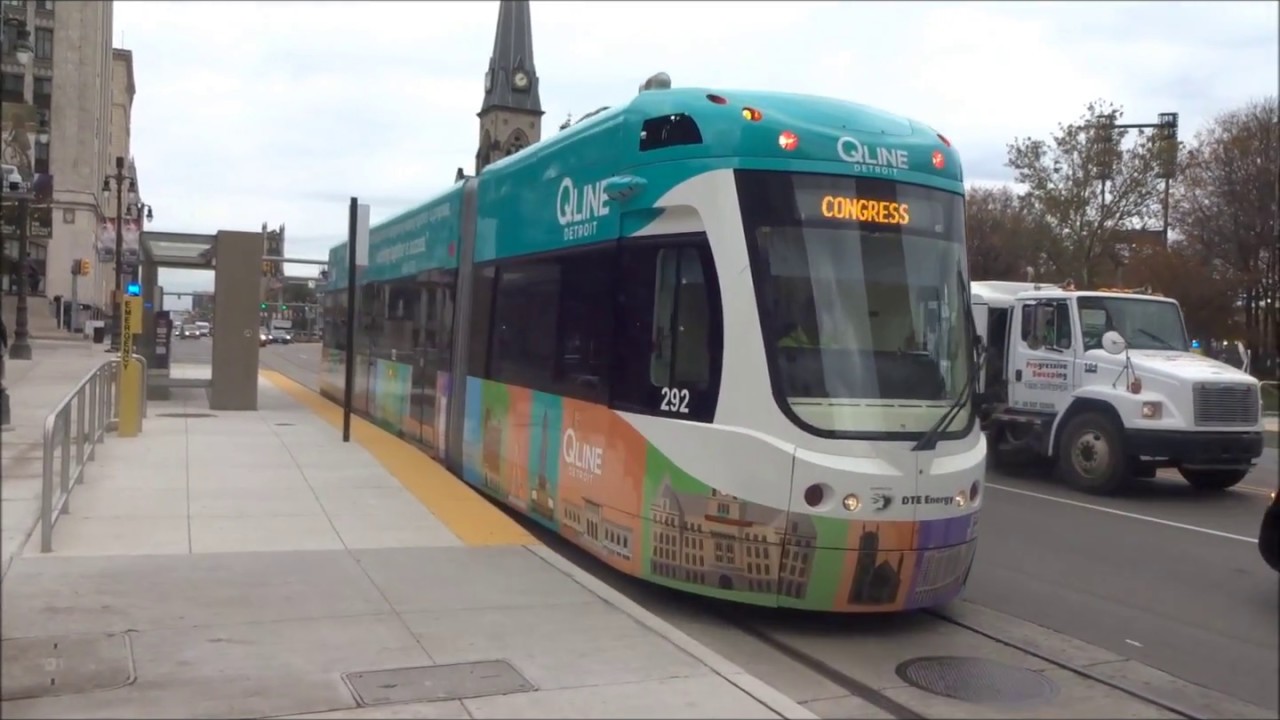 Q Line streetcar 292 and Detroit Peoplemover - YouTube