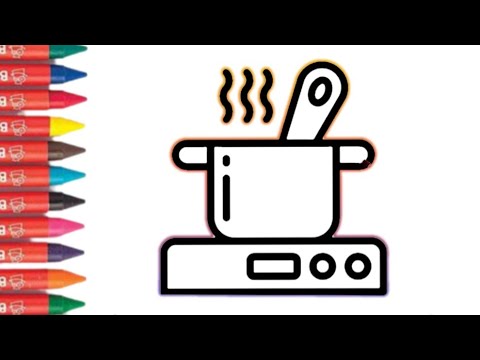 Cooking Pot drawing and colouring for kids/How to draw a cooking pot ...