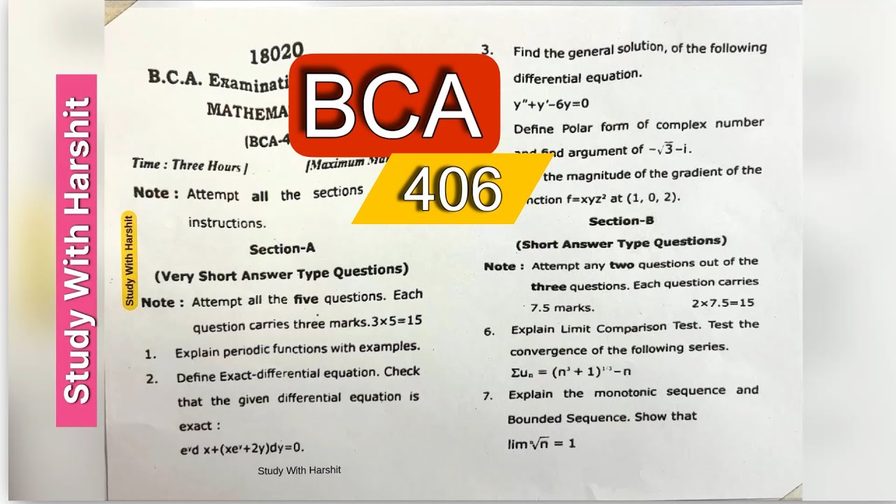 BCA 406 Mathematics 3 | CCSU BCA 4th Sem Last Year Paper | 2nd Year ...