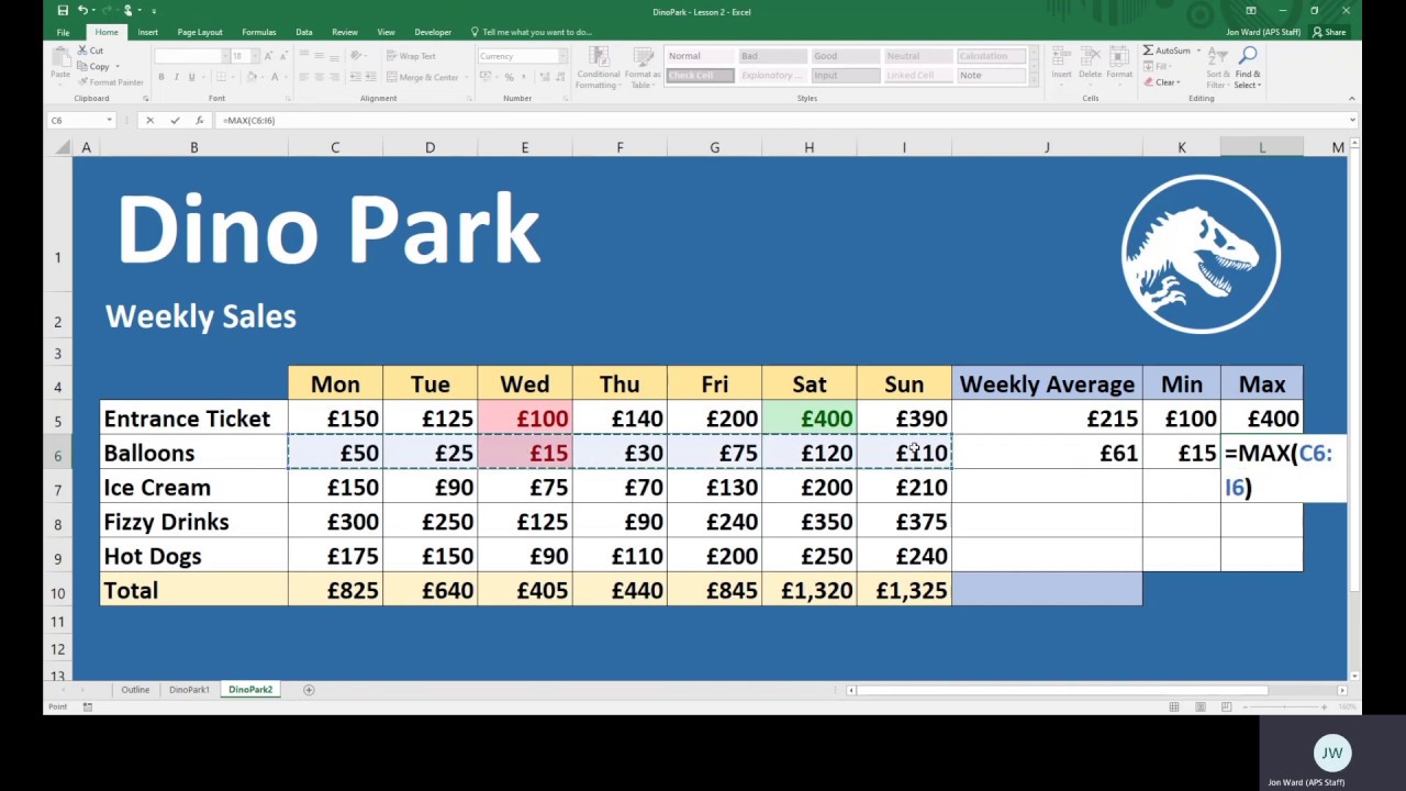 Excel Lesson 2 Min Max And Average Functions Youtube 0034