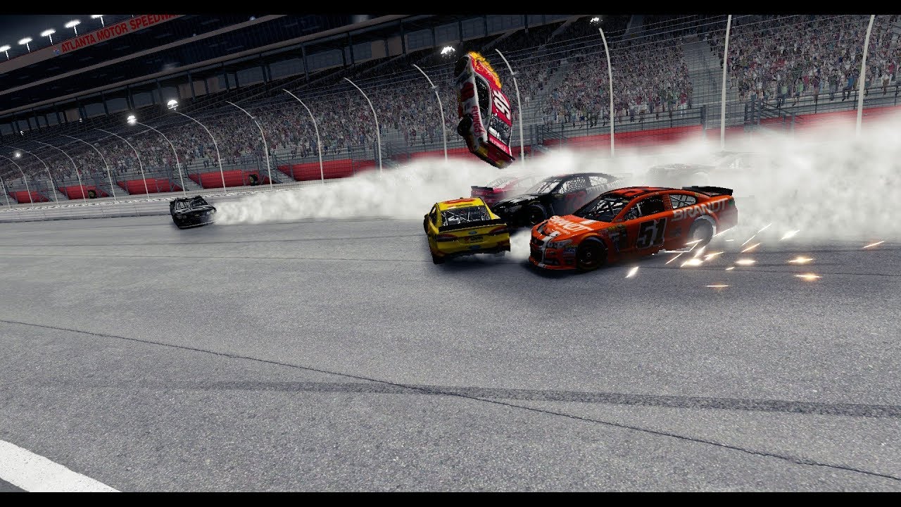 Nascar 15-Jimmie Johnson at Atlanta-Crossing the finish line backwards ...