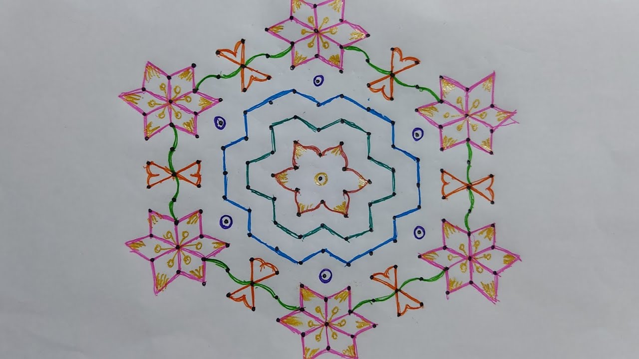 Dots rangoli 15 to 8||kolam design🌸||dot kolamdesigns||beautiful ...