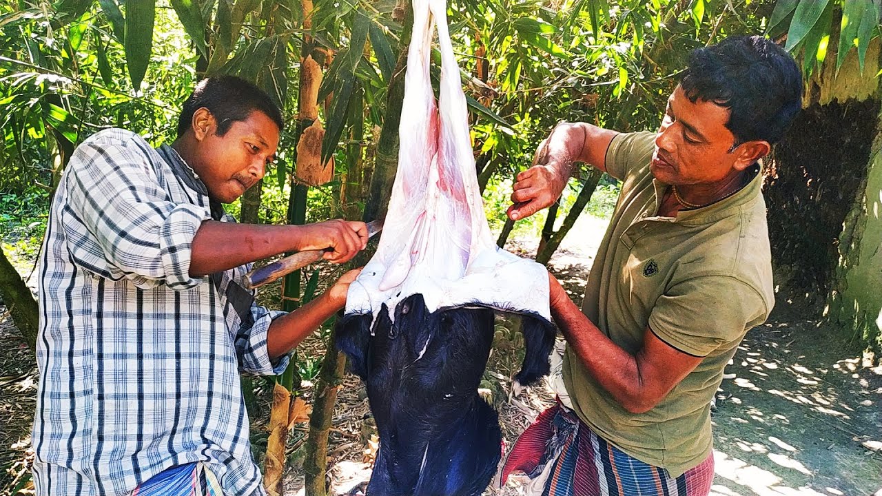 Full goat cutting and process in village | Amazing goat cutting skills ...