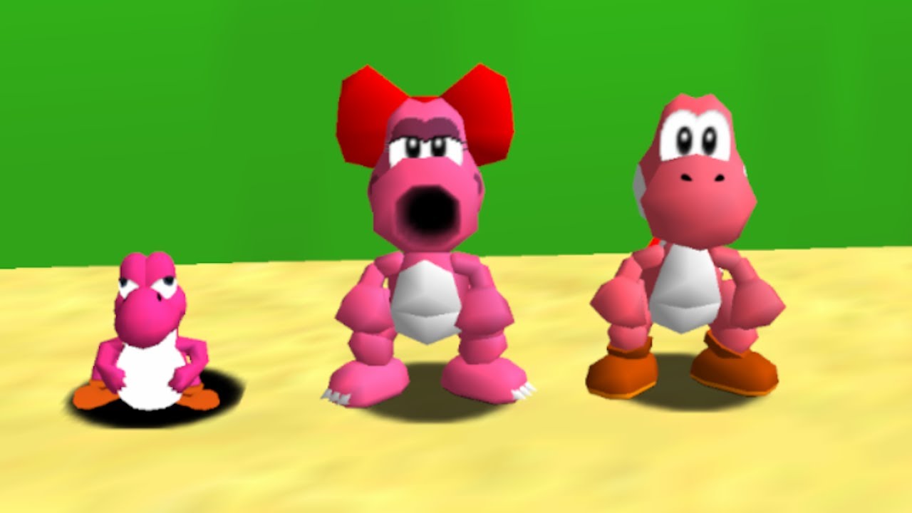 Yoshi, Birdo and Mini Yoshi in Super Mario 64 (3 Players) - Full Game ...
