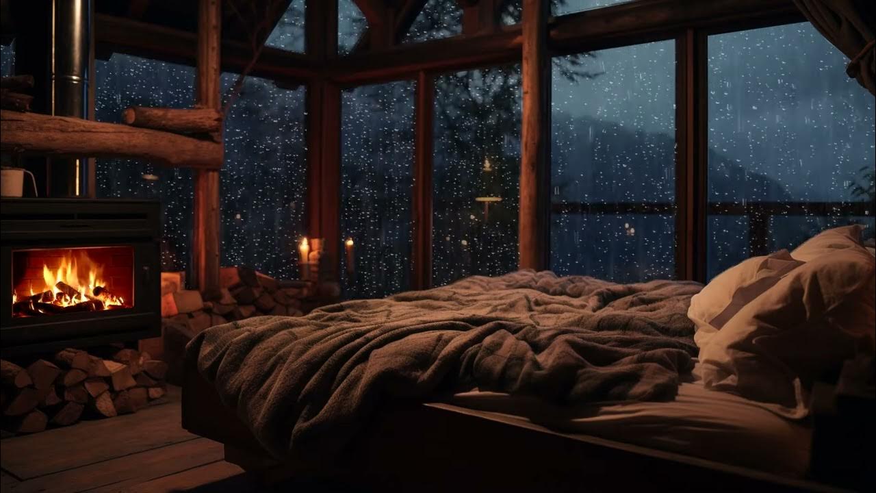 Cozy Ambience Asmr🌙 Rain On Window Sounds With Crackling Fire For Deep