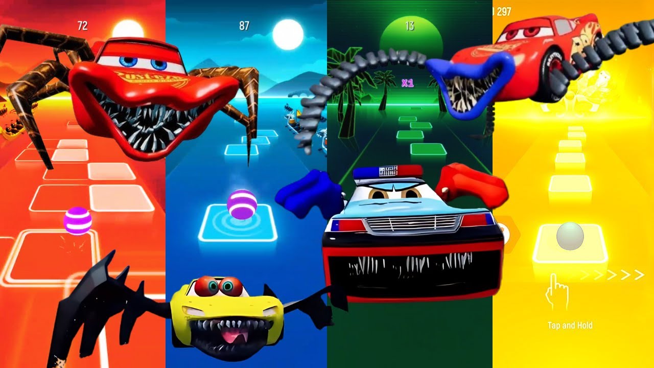 Lightning McQueen vs Monsters Car Ride Chase vs Police spider eater car ...