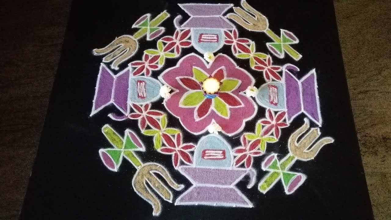 Shivarathri special Rangoli || Shiva lingam Rangoli || 15 dots 5 rows ...