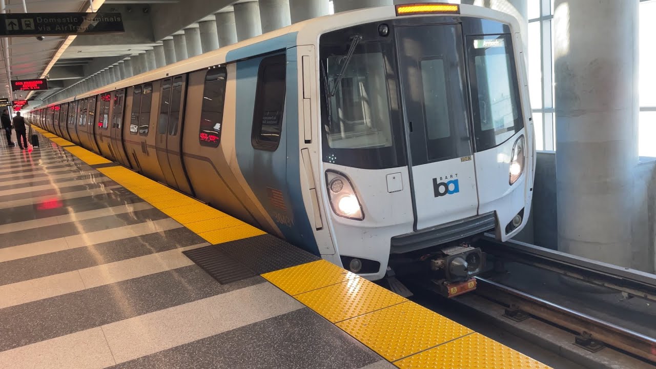 SF BART’s 8 Car To Yellow Line Train To Antioch At SFO Airport - YouTube