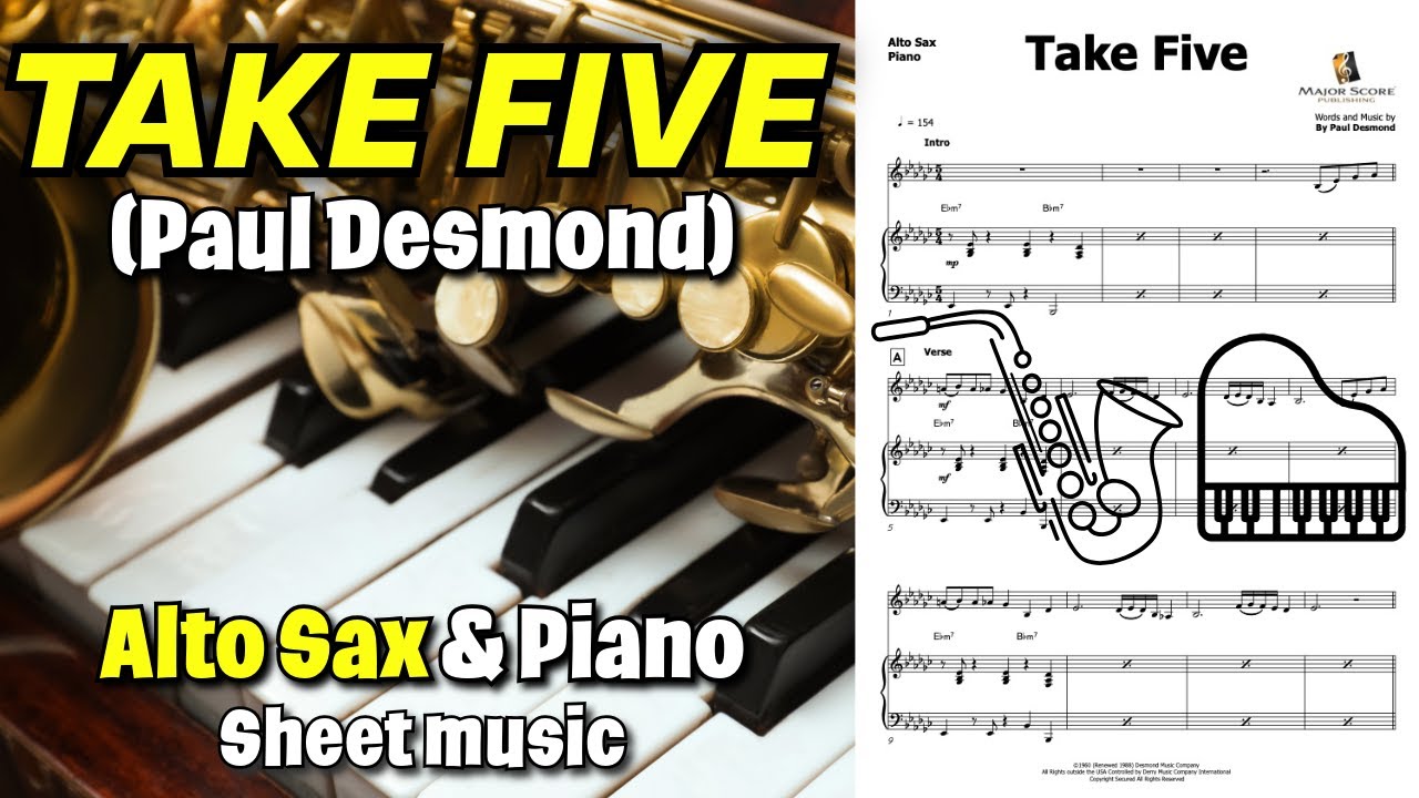 Take Five (Paul Desmond) | Alto saxophone & piano | Sheet music duet | Digital pdf download ...