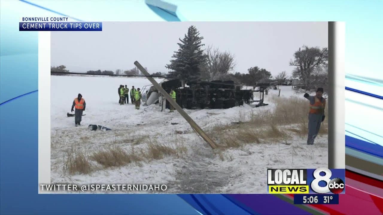 Cement truck slides off highway - YouTube