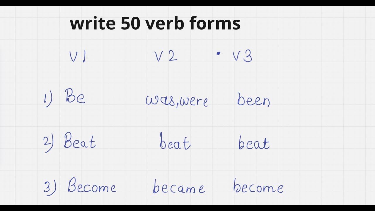 Write 50 verb forms | English 50 Verbs Forms | English Verbs with forms ...