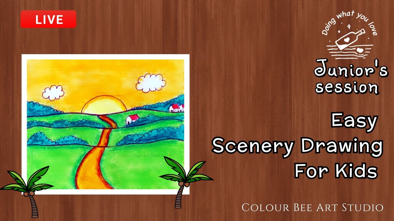 Easy Landscape Scenery Drawing For Little Kids | Juniors Art Class ...