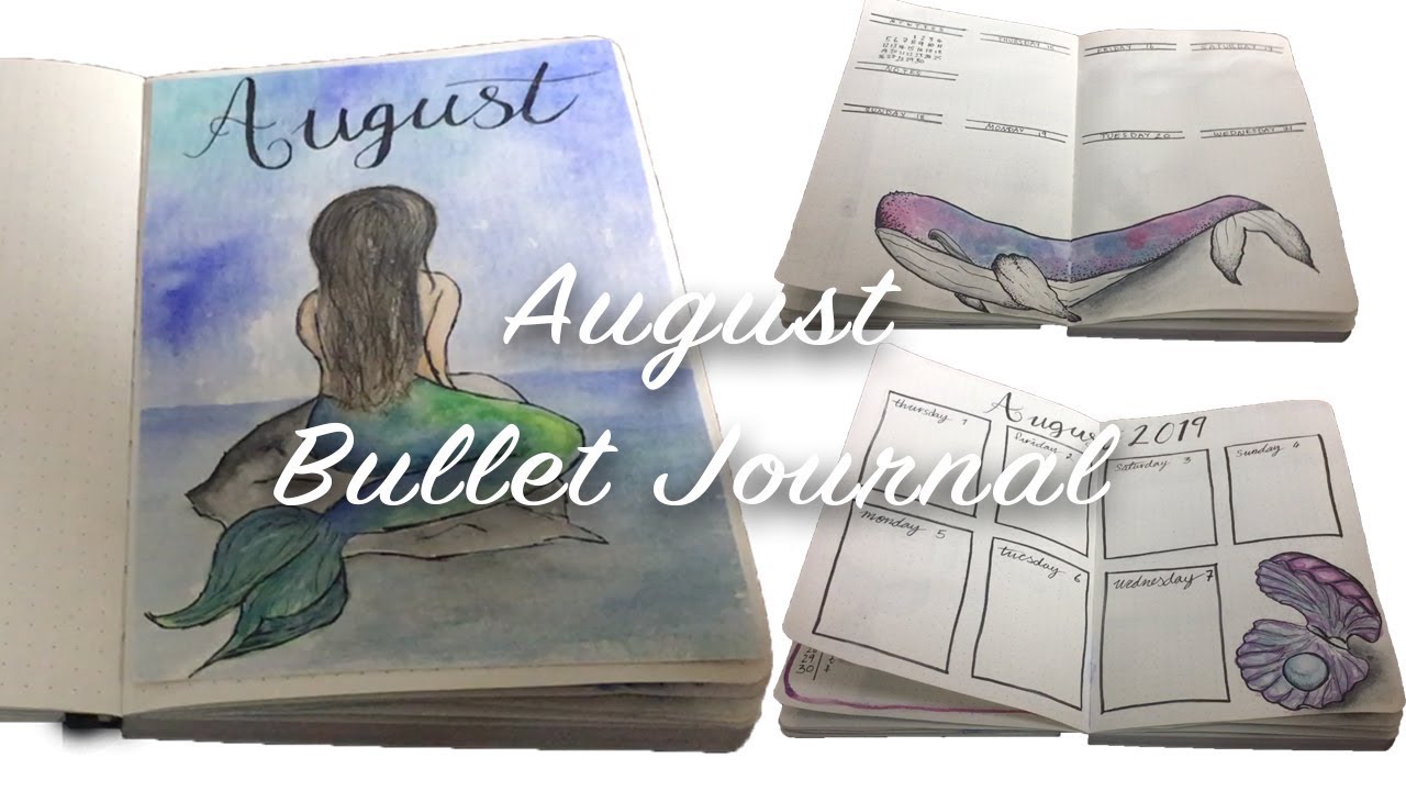PLAN WITH ME | August 2019 Bullet Journal // Watercolour Mermaid Theme ...