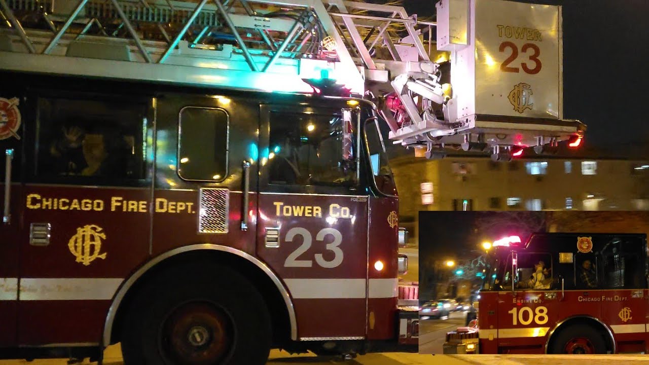 🔥FIRE🔥chicago fire department engine 108 tower ladder 23 responding ...