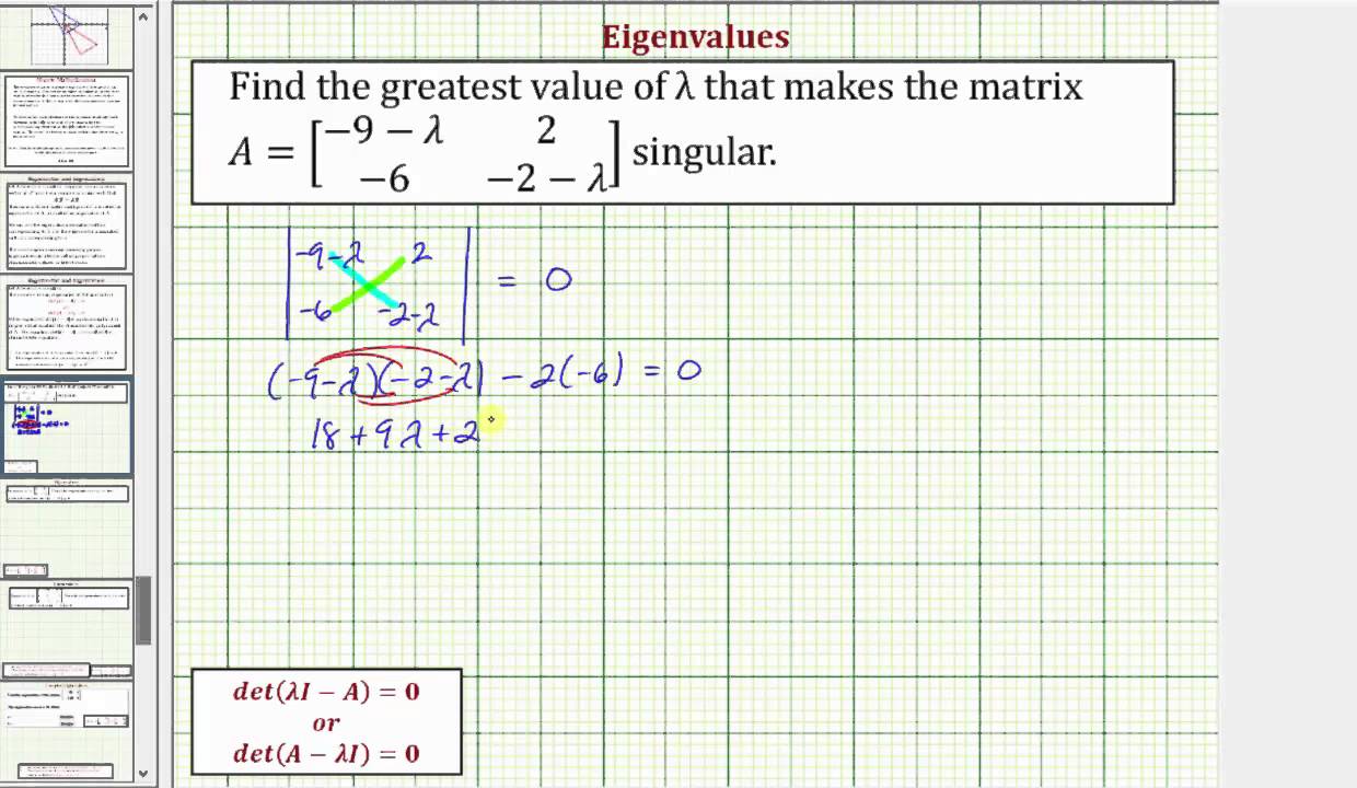Ex: Find a Value to Make 2x2 Matrix Singular (Eigenvalue Warm Up) - YouTube