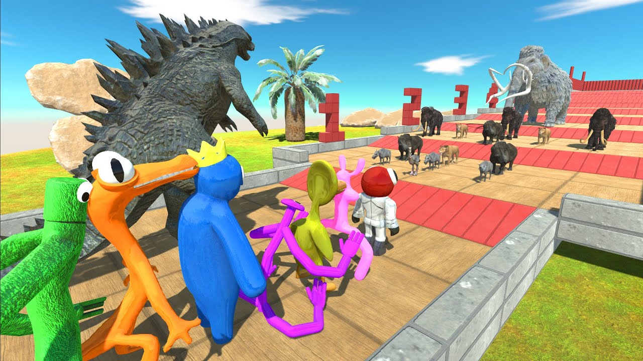 Prehistoric Mammals Climb Challenge | Godzilla 2014 VS Rainbow Friends ...