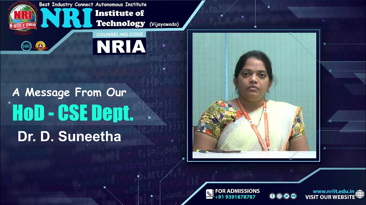 A Message From HoD - CSE Dept. "Dr. D. Suneetha" | NRI Institute of ...