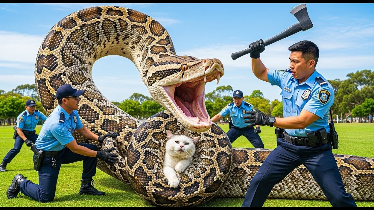 rescue the cat from the giant python - YouTube