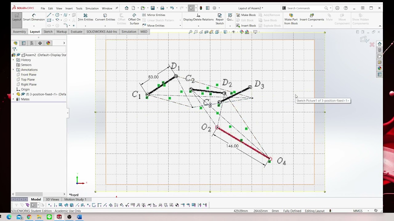 3 Positions Fixed pivot points Using SolidWorks-Layout - YouTube