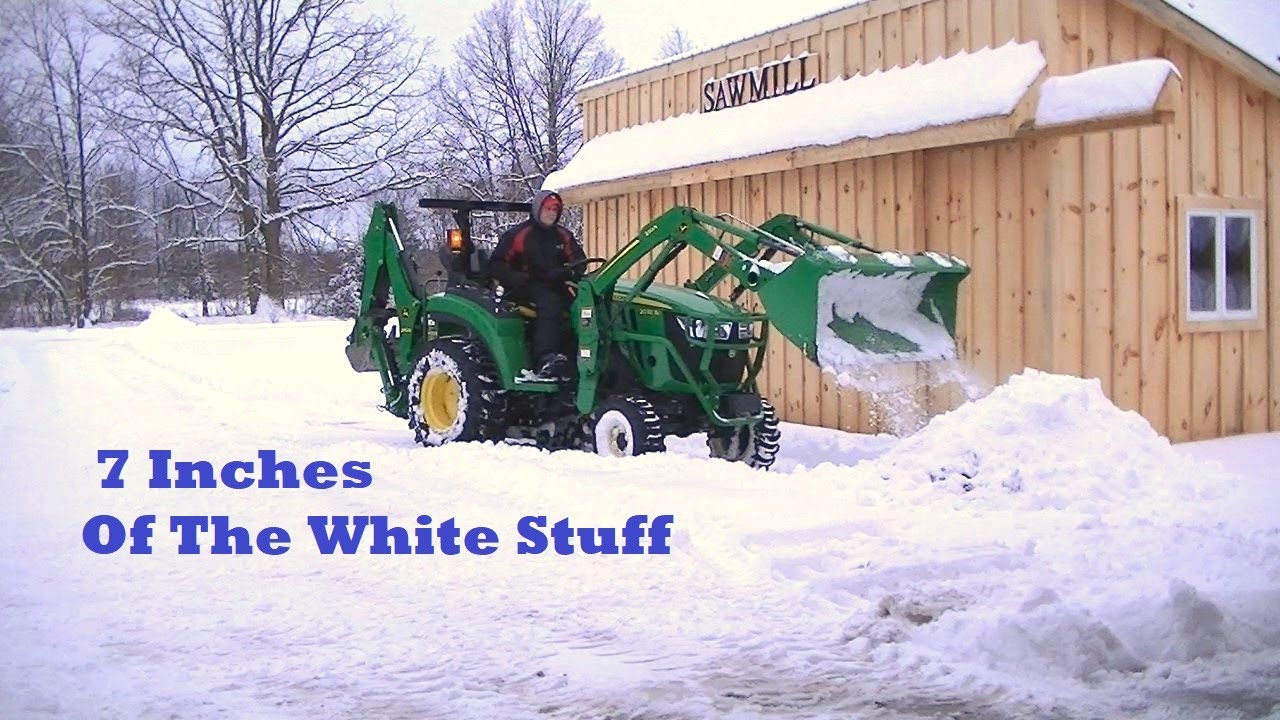 Snow Day at The Sawmill John Deere 2032r 2038r Plowing Fresh Snow - YouTube