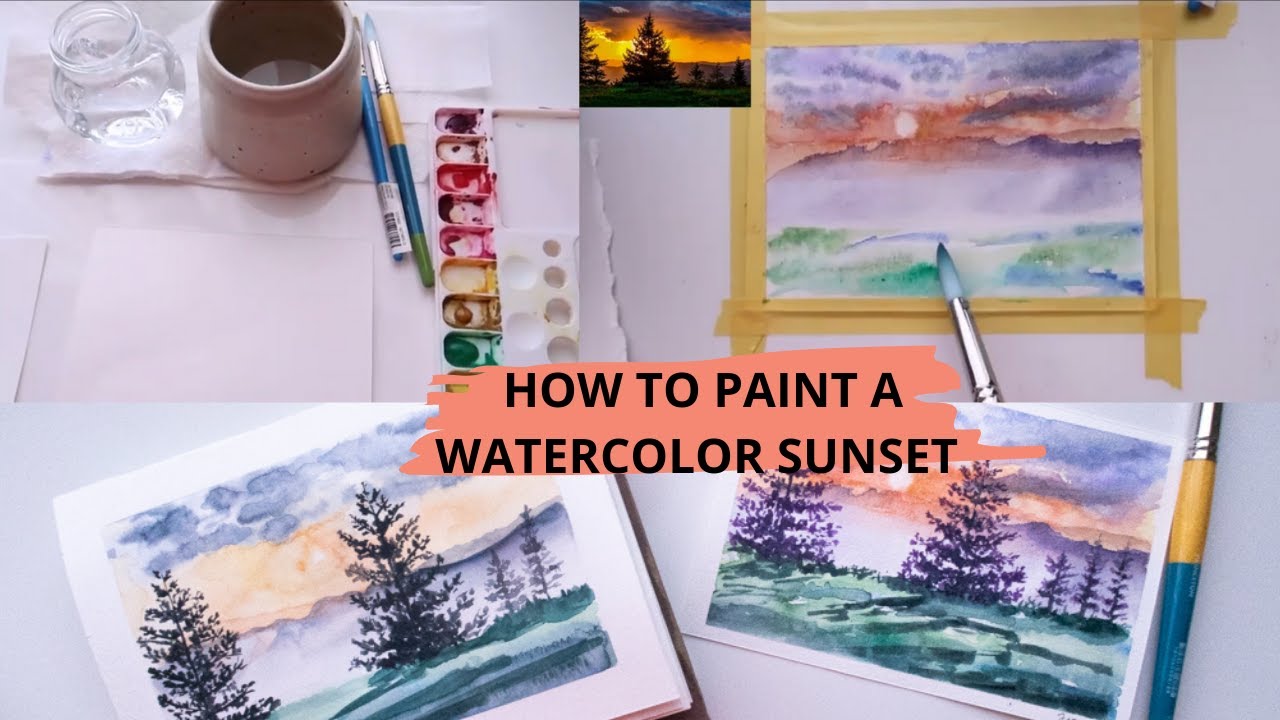 How to paint sunset in watercolor - step by step tutorial - YouTube