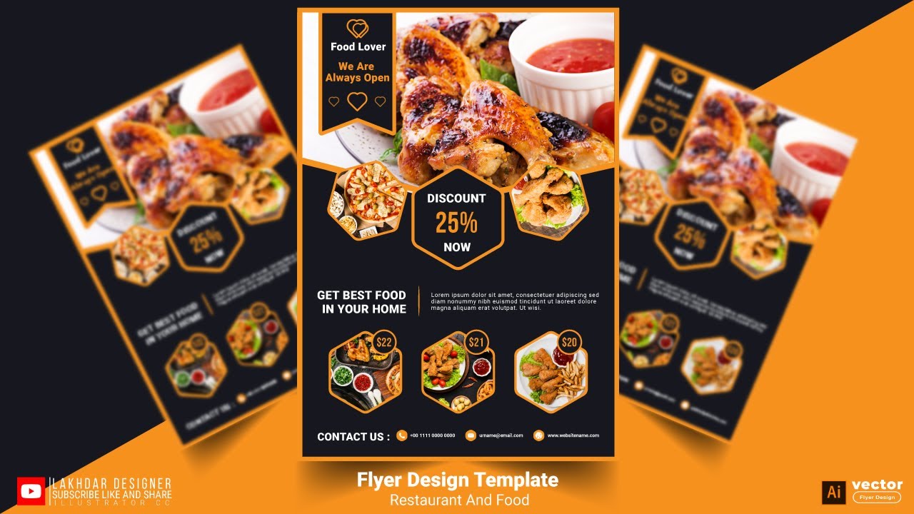 flyer design restaurant and food in illustrator cc +Free PSD - YouTube