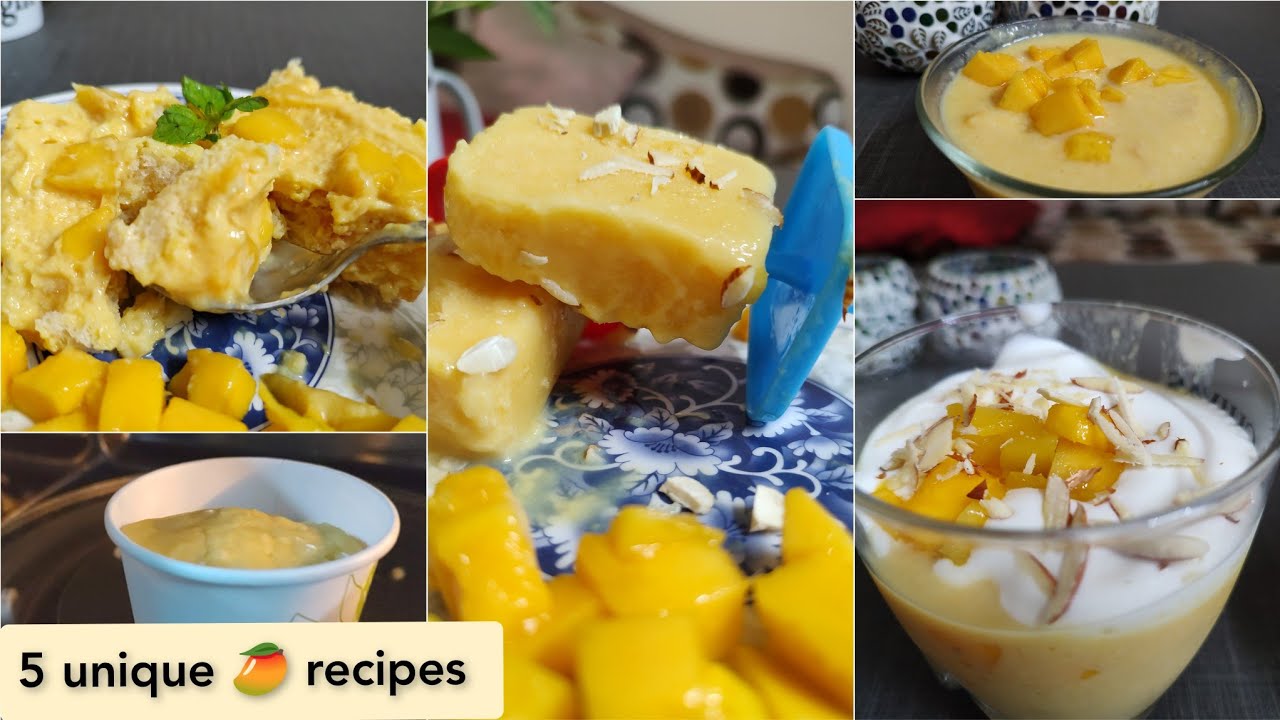 5 easy &quick mango recipes/🥭 Custard/Mango bread pudding/mango kulfi/mango Mastani/Mango mug ...