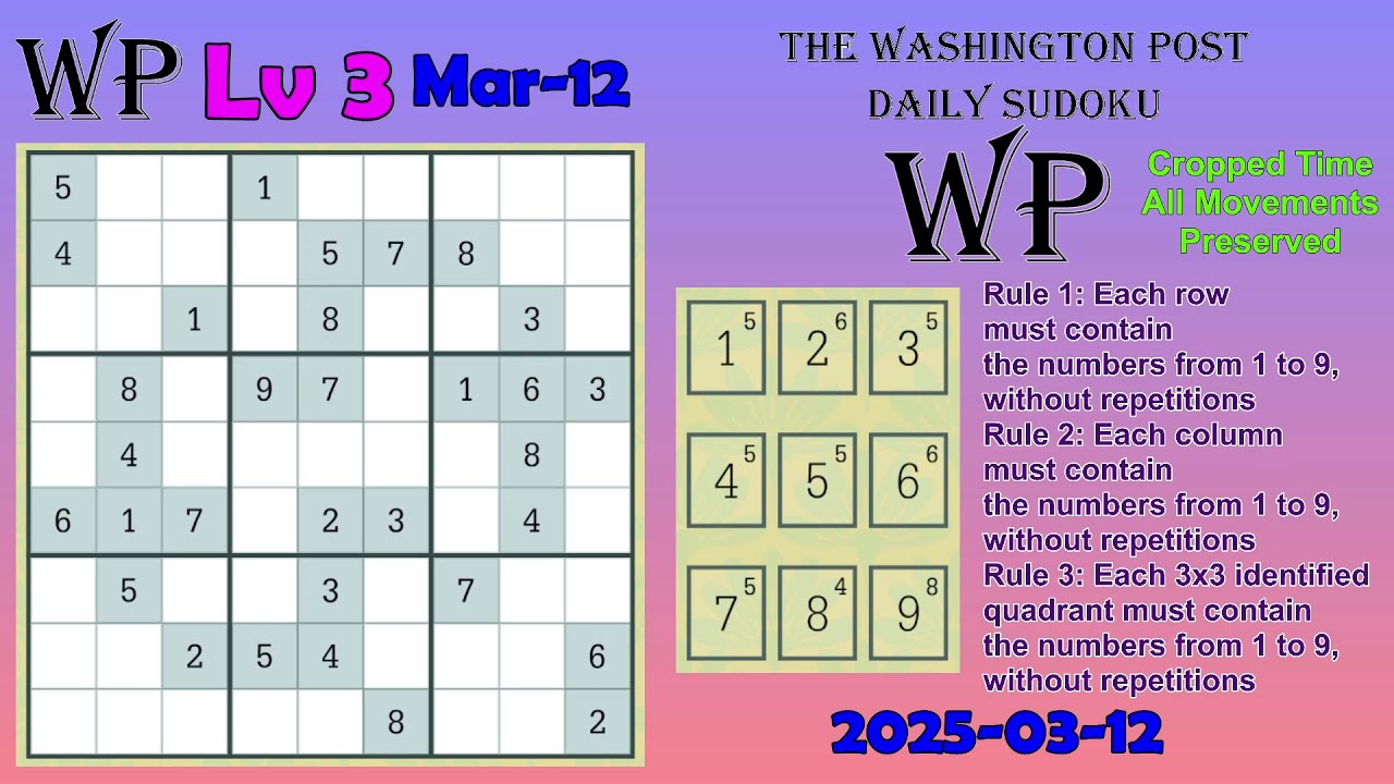 The Washington Post Daily Sudoku 2025-03-12 Level 3 - YouTube