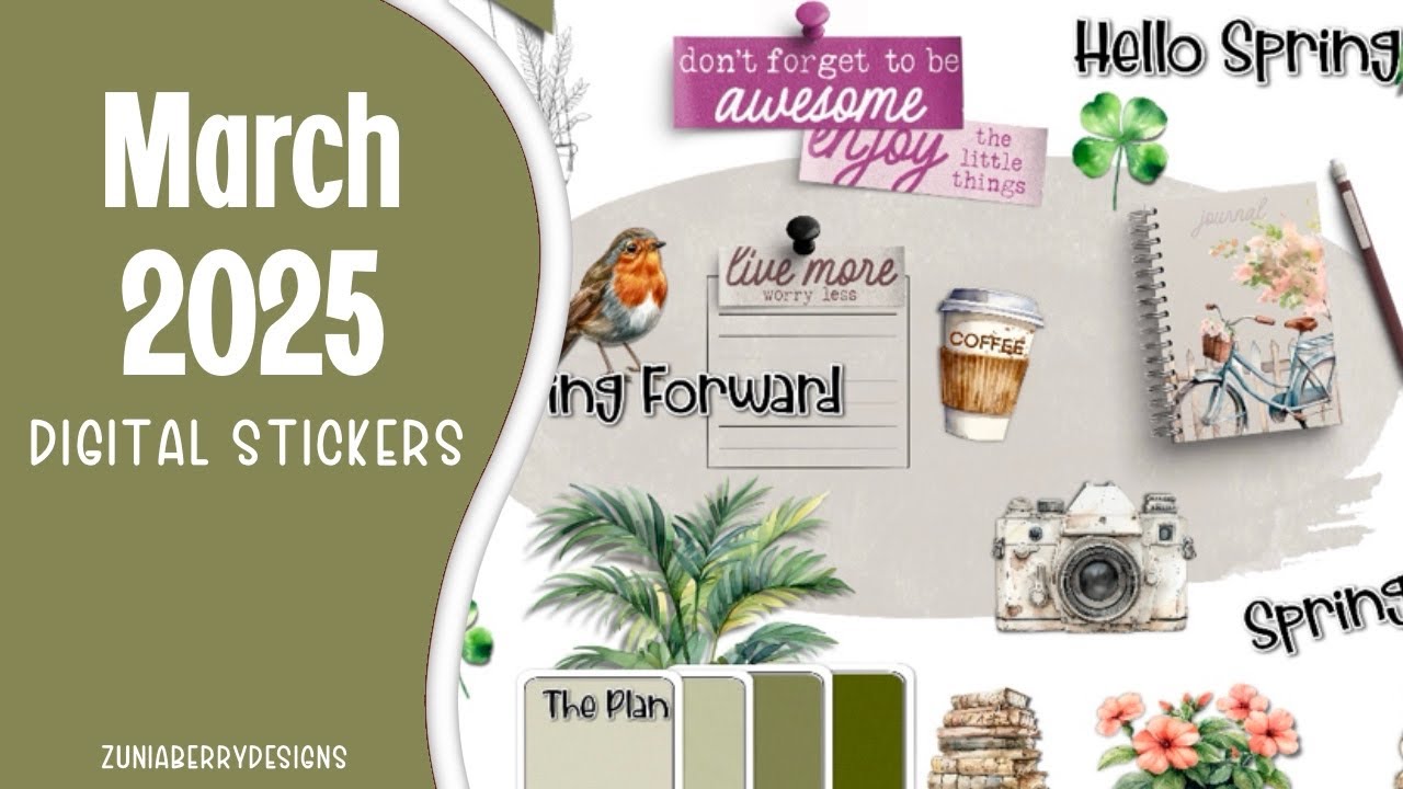 Digital Planner Stickers for March - YouTube