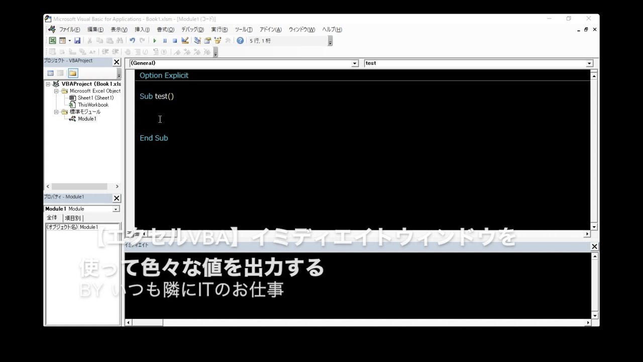 【エクセルvba】イミディエイトウィンドウを使って色々な値を出力する Youtube