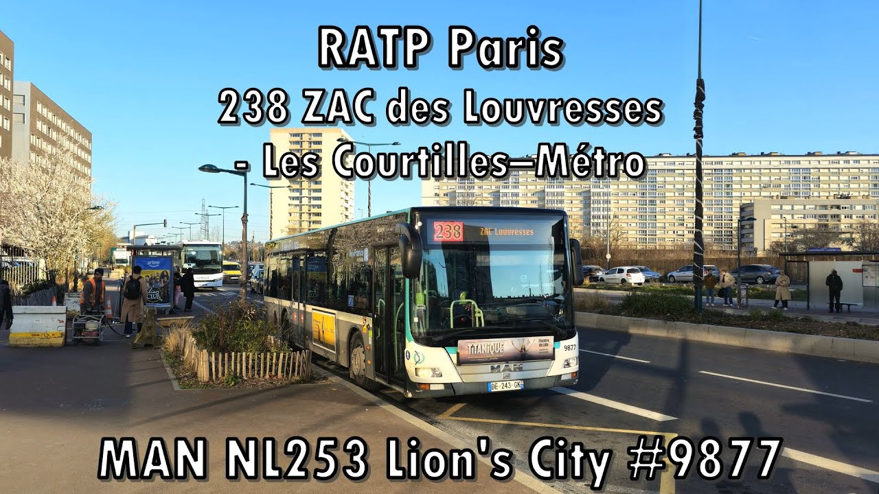 RATP Paris - ligne 238, MAN NL253 Lion's City #9877 - YouTube