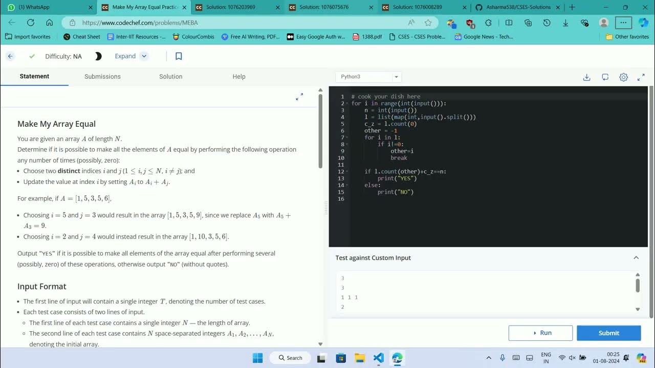 Starters 145 | MEBA | CODECHEF | Make My Array Equal | Easy Solution - YouTube