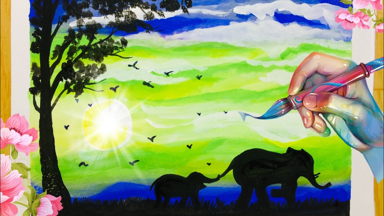 Very easy elephant painting for beginners | Elephant with baby acrylic ...