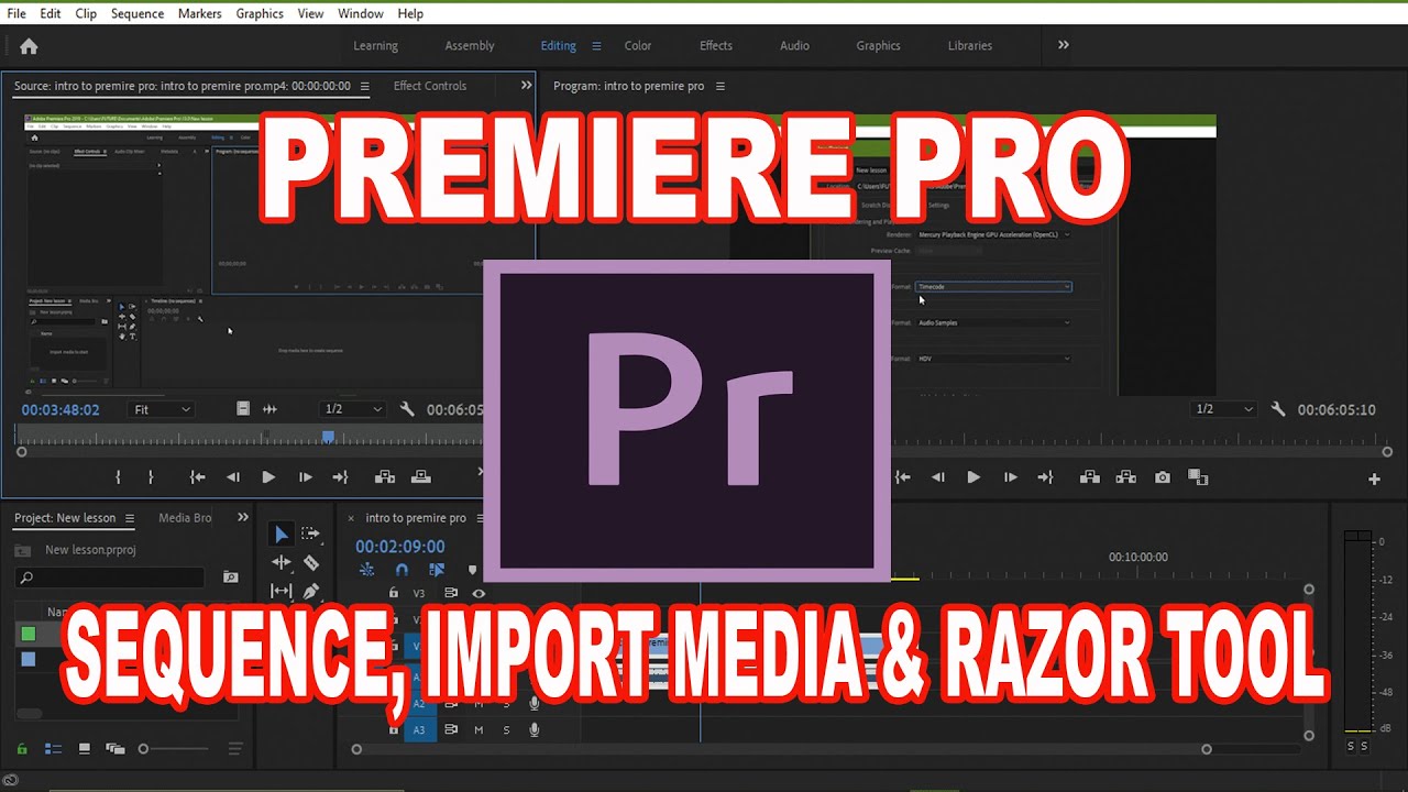 How to create sequence, Import Media and apply the Razor tool in Adobe ...