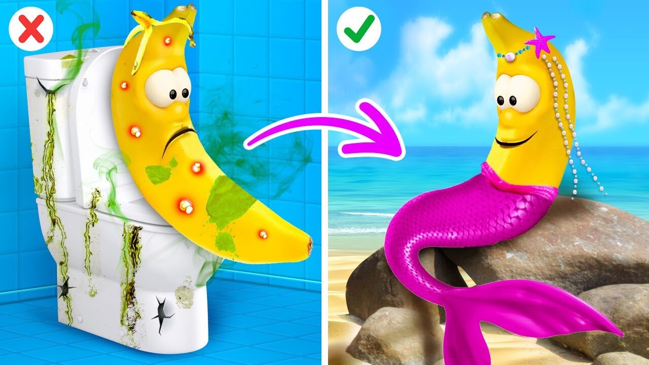 BANANA BECOMES A MERMAID 🧜‍♀️ Art Challenge 😍 Rich vs Poor Barbie ...