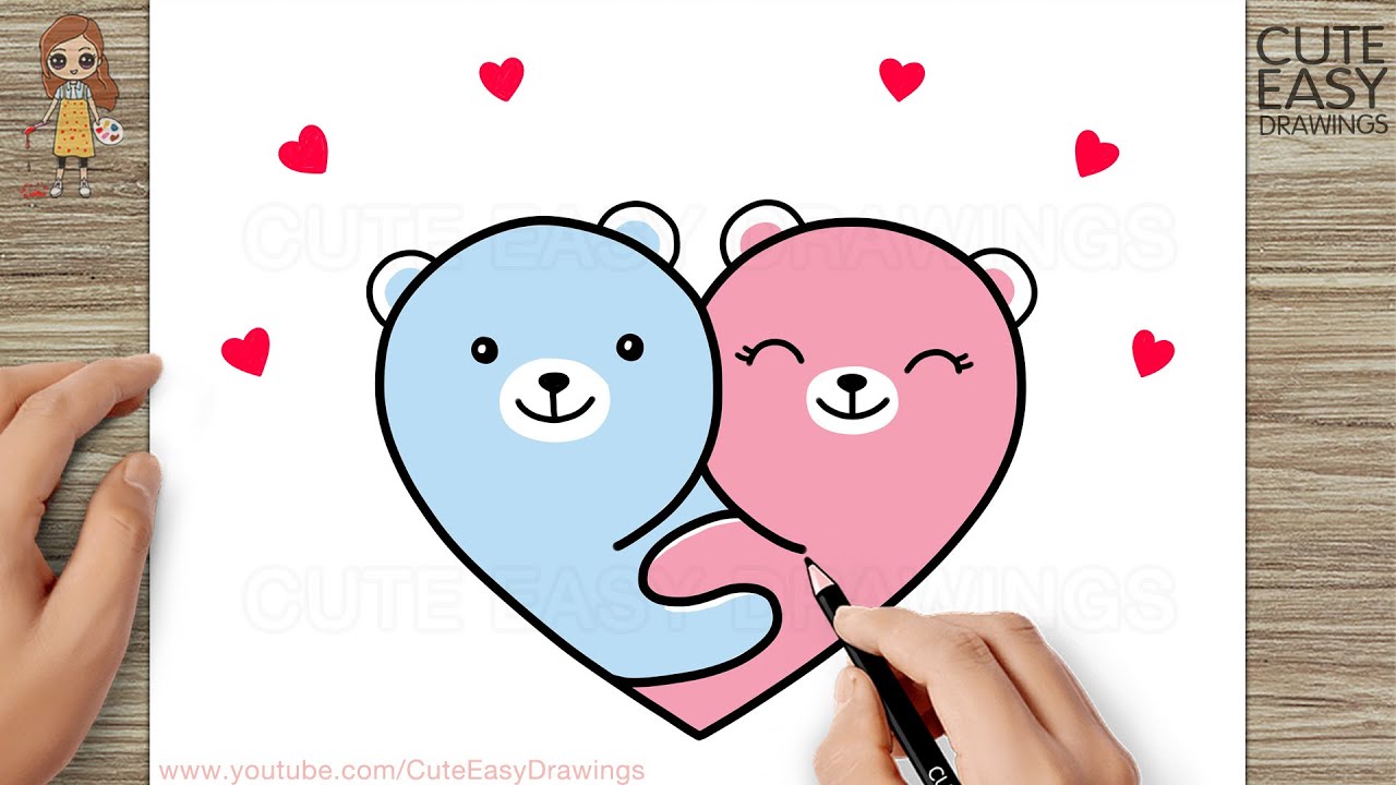 How to Draw a Cute Hugging Teddies - Happy Valentine's Day 💞 - YouTube