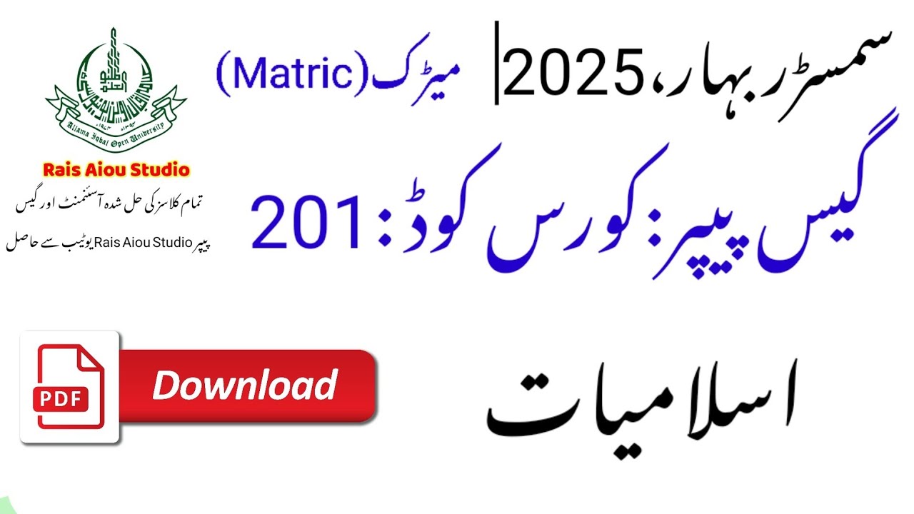 AIOU Code 201 Solved Guess Paper | Spring 2025 | Islamiat Important ...