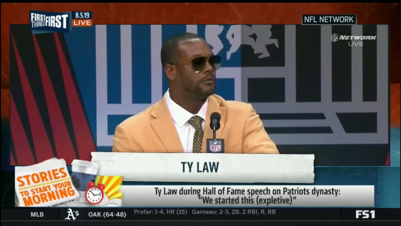 First Things First | Ty Law during Hall of Fame speech on NE dynasty ...