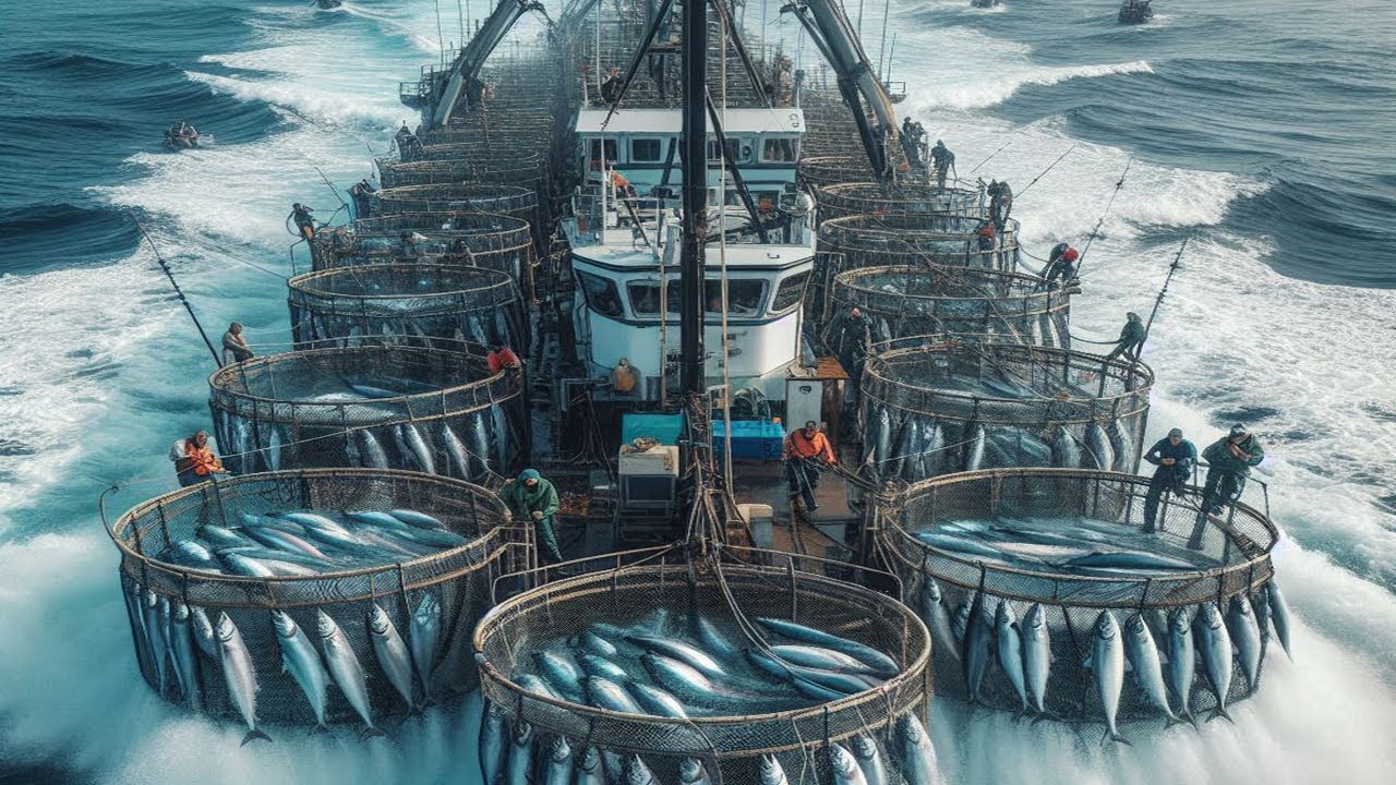 How American fishermen catch tons of salmon - Catching salmon with cage ...