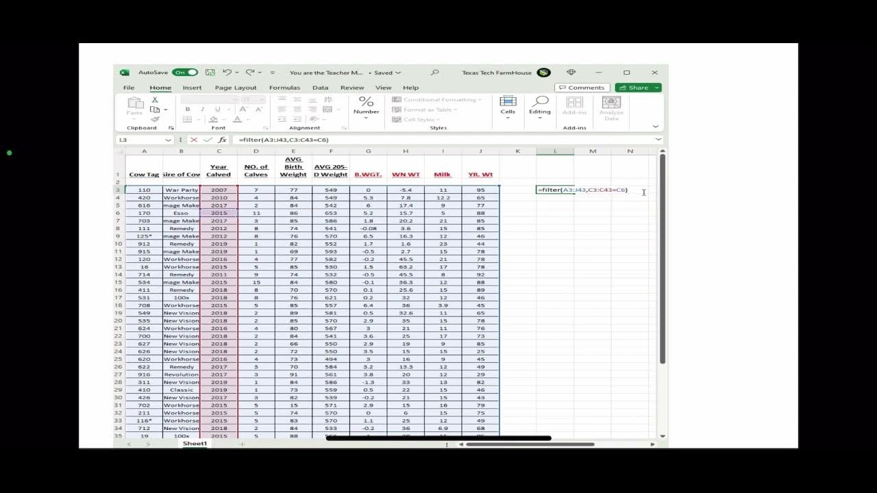 Filter function in excel Computers in Ag - YouTube
