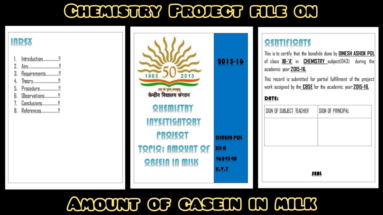 Chemistry Project File on “Amount of casein in milk” for class 12th ...