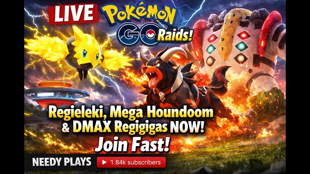LIVE Pokémon GO Raids! Regieleki ⚡ Mega Houndoom 🔥 & Dynamax Regigigas ...