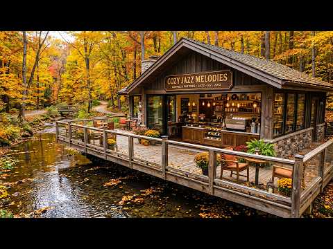 Smooth Jazz at a Riverside Café 🍁 Autumn Ambience for Deep Focus & Calm Vibes | Background Music